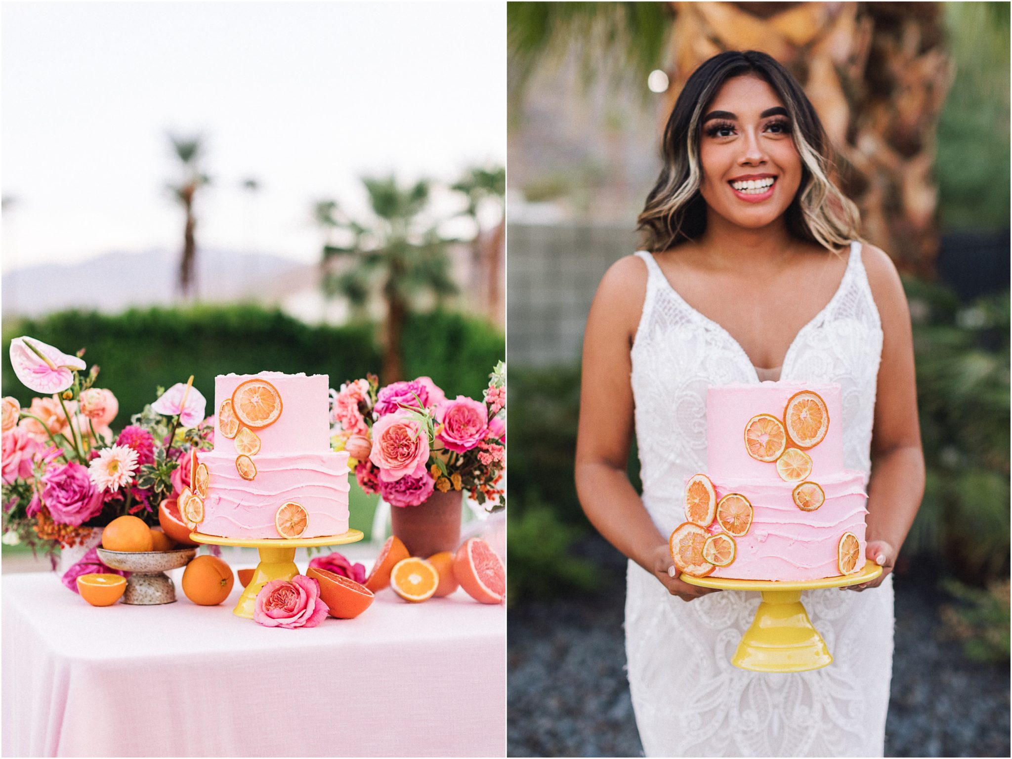 Bright Pink Wedding Reception Tablescape with Citrus Tones - ashleycarlascio.com