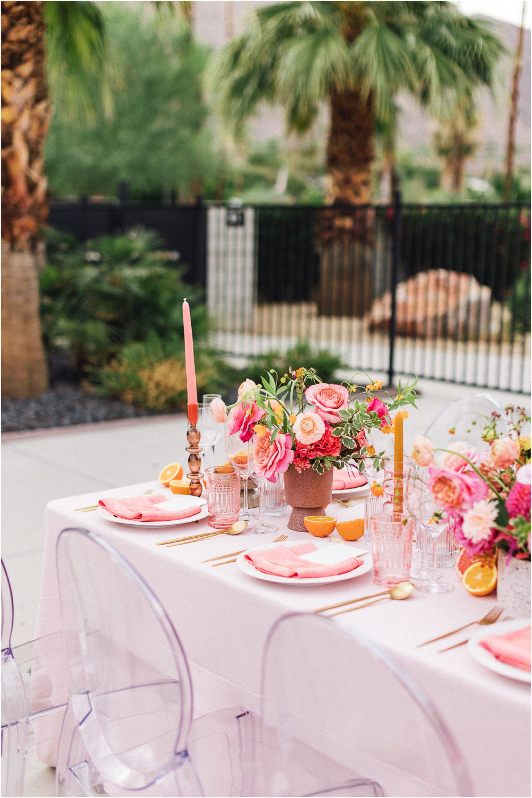 Bright Pink Wedding Reception Tablescape with Citrus Tones ...
